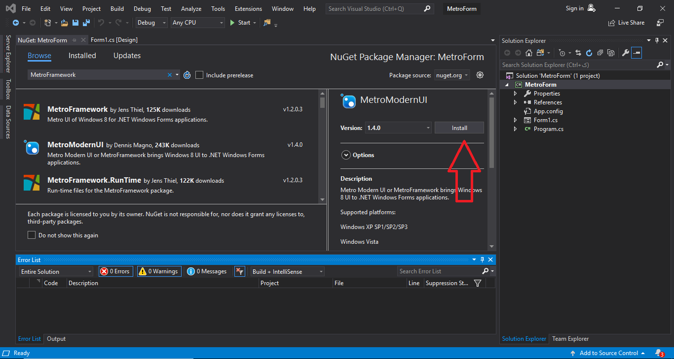 آموزش استفاده از MetroFramework در ویندوز فرم ویژوال استادیو